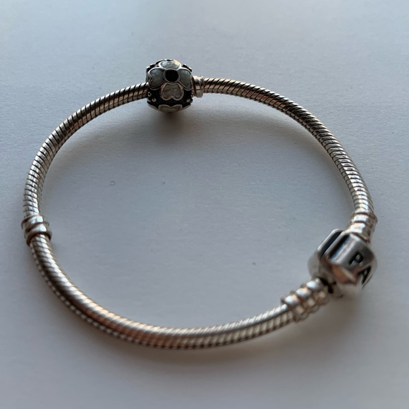Pandora | Jewelry | Pandora Silver Bracelet With Metal And Enamel Charm ...